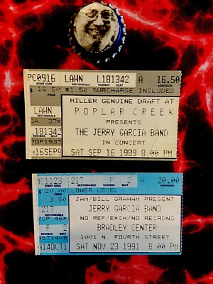 Jerry Garcia band ticket stubs and bottle cap pin | eBay