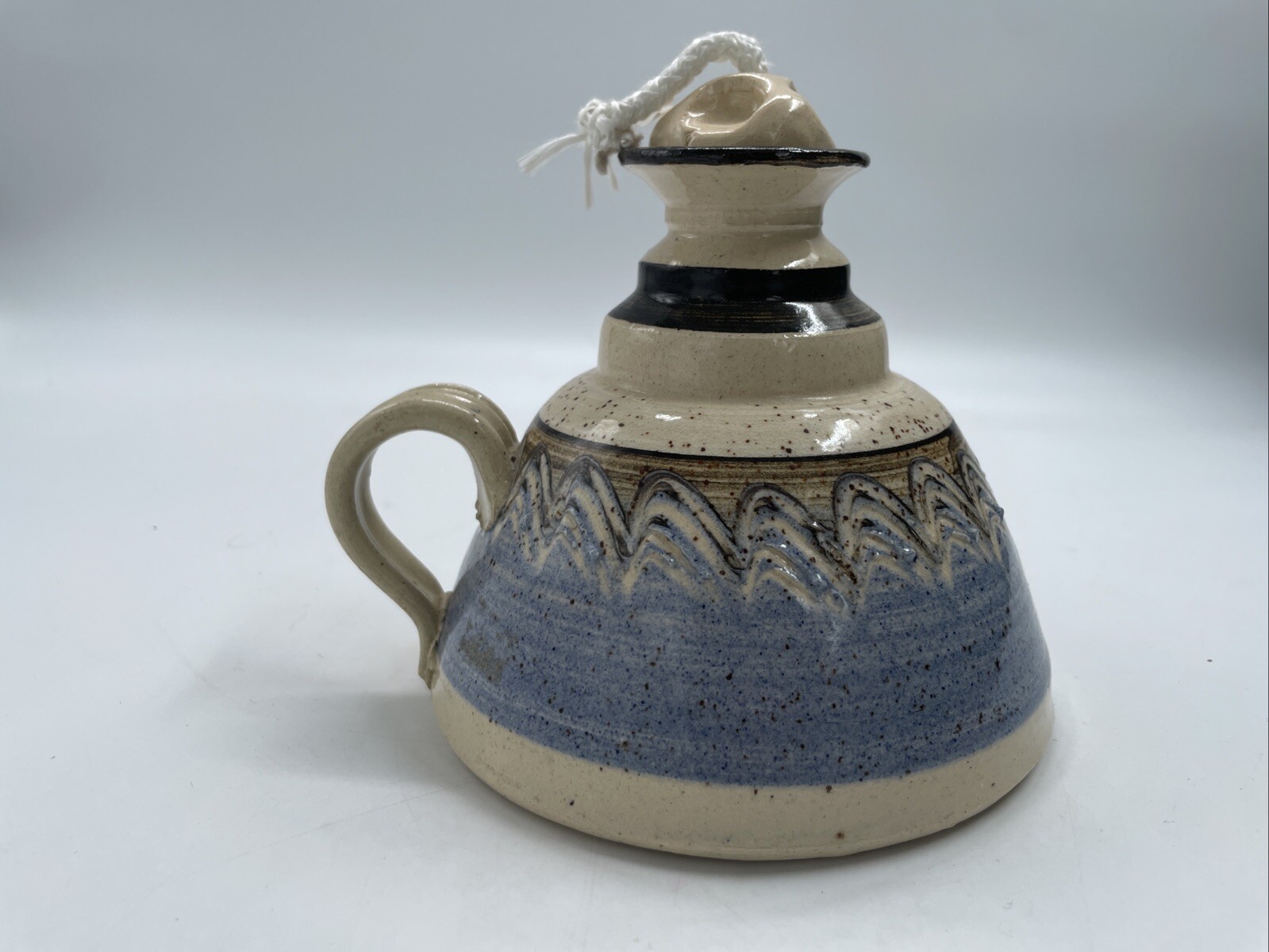 Vtg Studio Art Pottery Oil Lamp Handle Wheat Light Lamp 6”T Hand ...