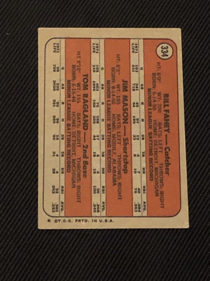 JIM MASON 1972 TOPPS ROOKIE SIGNED AUTOGRAPHED CARD #334 TEXAS RANGERS ...