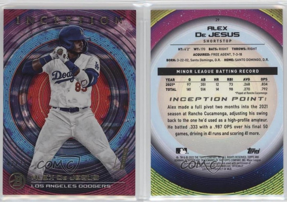 2022 Bowman Inception Fuchsia Foil 42/75 Alex De Jesus #29 o8g | eBay