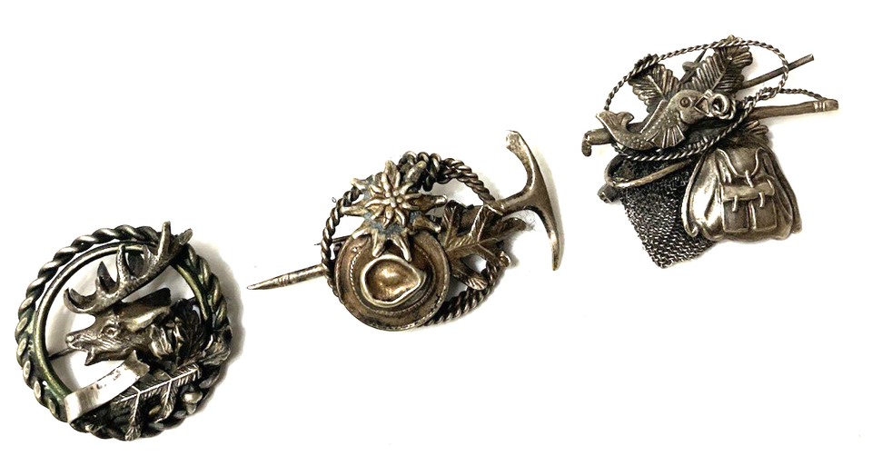 Vintage Austria German Silver "Elk+Trout+Hiking” Hunting Hat Pins ...