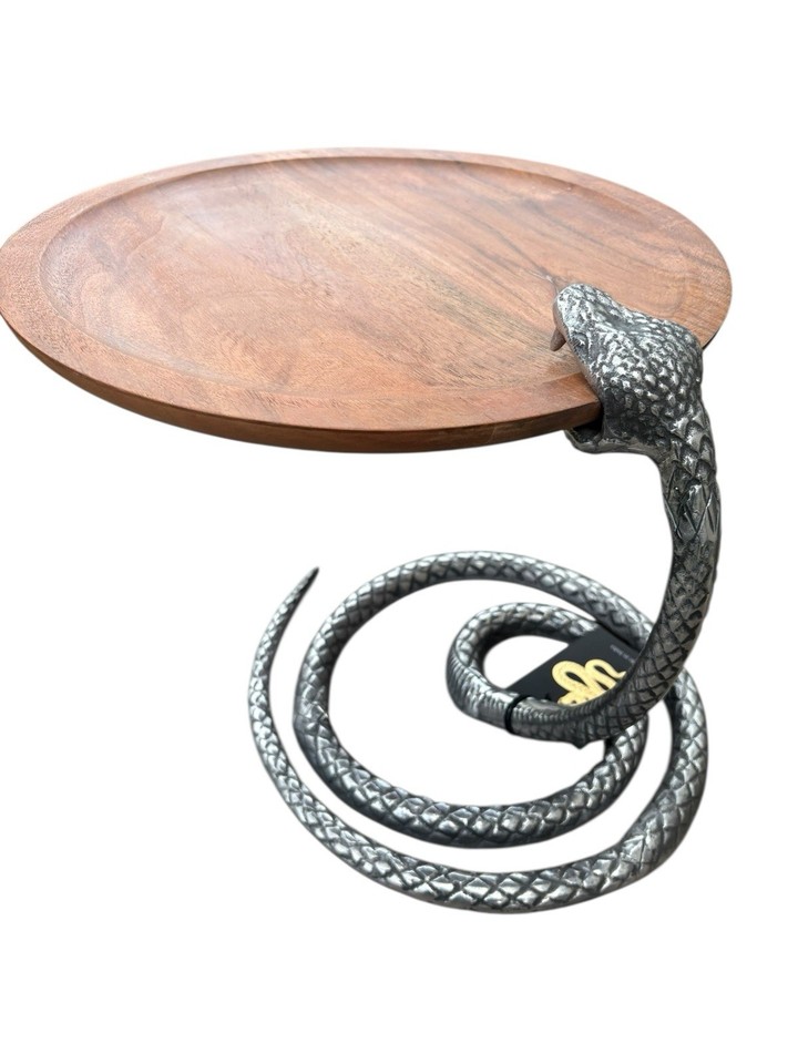 Coiled Serpent Serving Tray — Wood Platter & Sculptural Snake Base ...