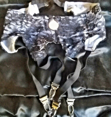 Nylon Straps,Nostalgie Straps, weiss/schwarze Spitze 4 Halter, 56-68 cm ...