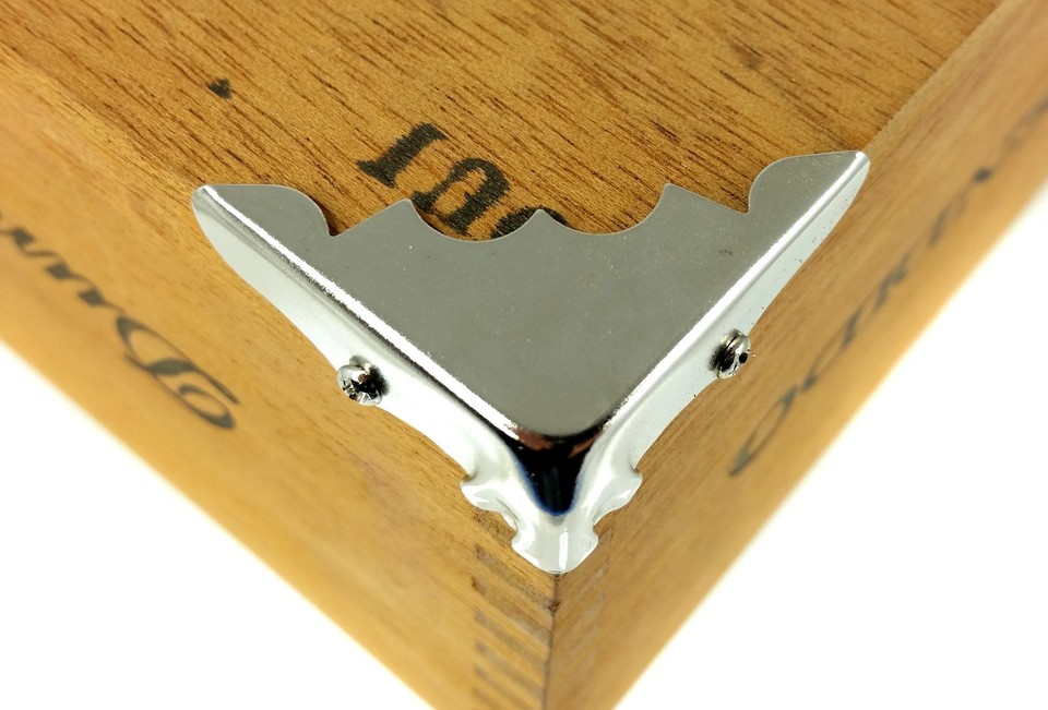 Cigar Box Guitar Parts: 8pc. Decorative Nickel Box Corners with Screws ...