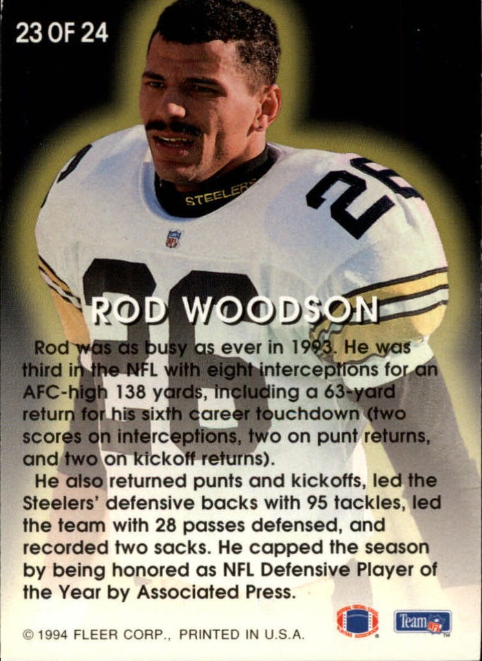 1994 Fleer All-Pros Pittsburgh Steelers Football Card #23 Rod Woodson ...