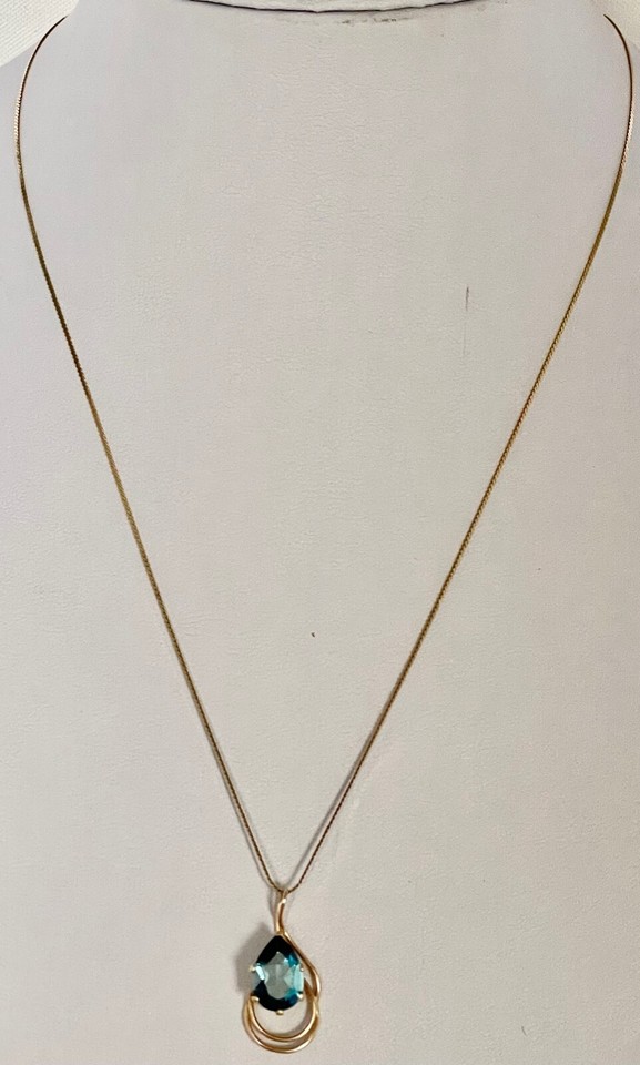14k Yellow Gold pear shaped blue topaz Pendant +14k gold chain | eBay