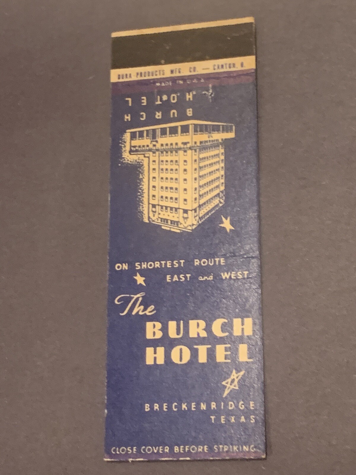 Vintage Texas Matchbook: “The Burch Hotel ” Breckinridge, TX | eBay