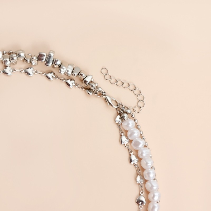 Bohemian Crystal Pearls Stacking Necklace Silver Heart Neck Jewelry for ...