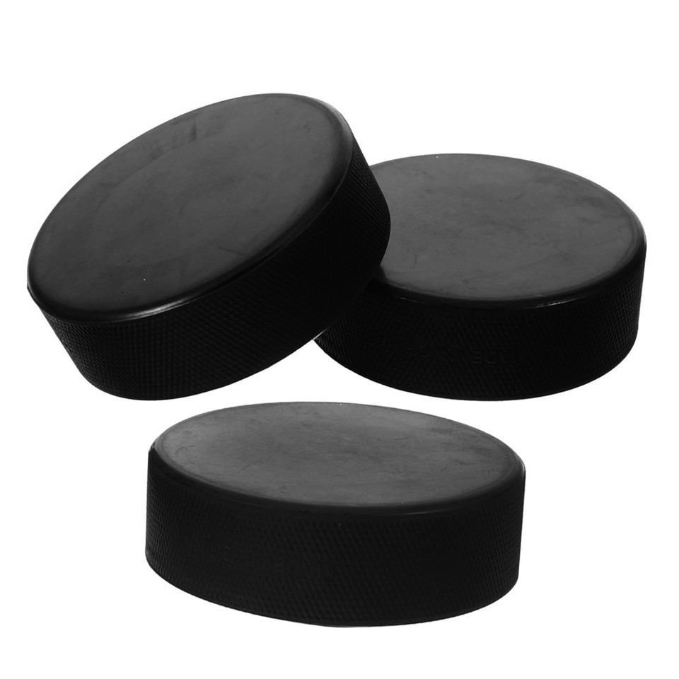 3pcs Rubber Hockey Pucks: Reusable Black Accessory Ice Hockey Training ...