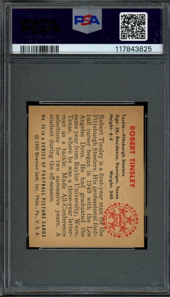 1950 BOWMAN #55 BOB TINSLEY PSA 7 STEELERS RC [G825] | eBay