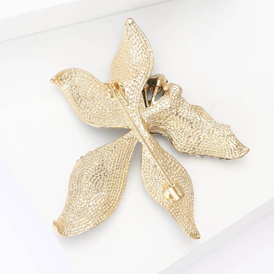 Gold Blue Crystal Iris Flower Brooch Enamel Rhinestone Pin Nature ...