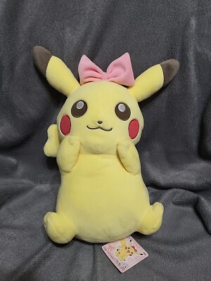 NWT Banpresto Pokémon 13" Girlish PIKACHU Plush Doll With Pink Ribbon ...