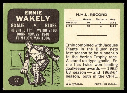 1970-71 Topps Ernie Wakely Rookie St. Louis Blues #97 | eBay