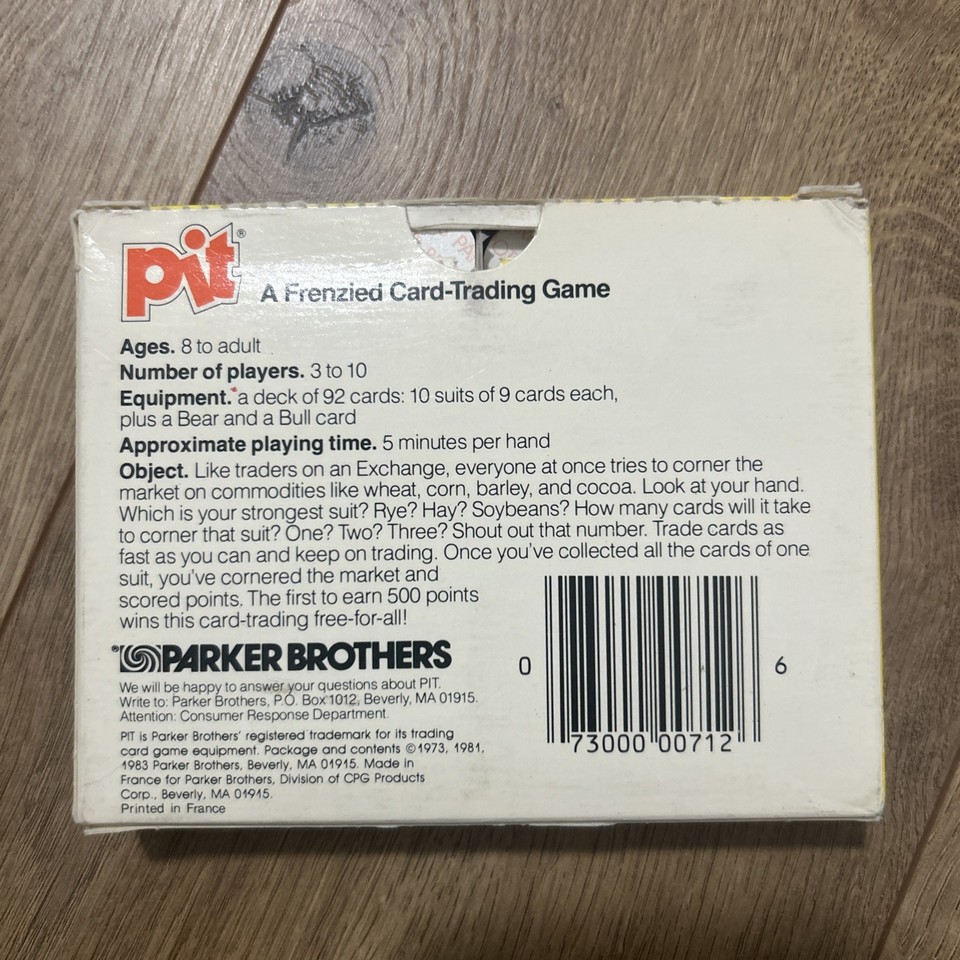Vintage 1983 Pit Card Game Parker Brothers Frenzied Card Trading Game ...