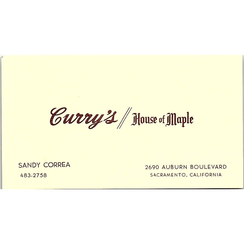Curry's House of Maple Sandy Correa Vintage Sacramento CA Business Card STE2-BXC | eBay