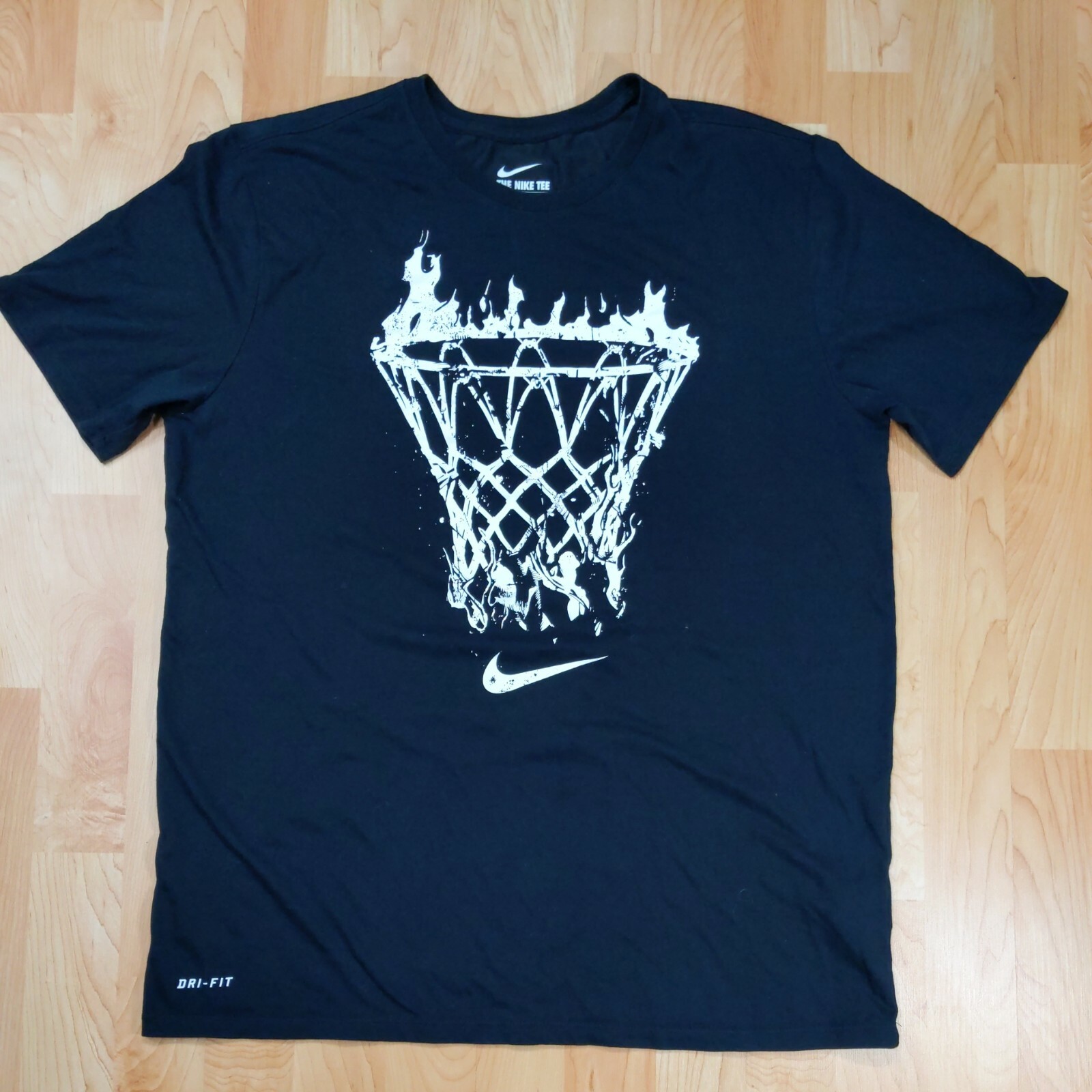 Nike Basketball Flaming Hoop Net Swoosh Black T Shirt… - Gem