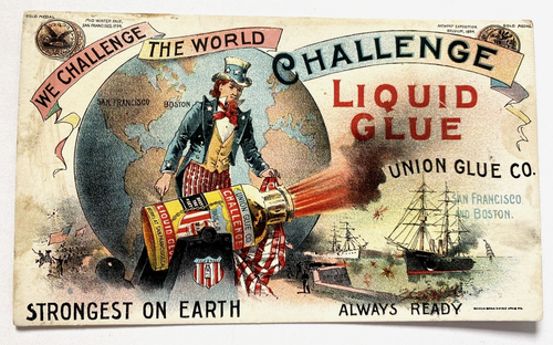 1890 Uncle Sam Challenge the World Union Glue Victorian Trade Card ...