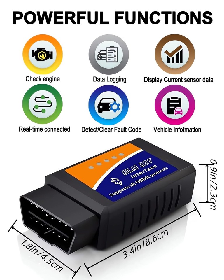 OBD2 Scanner Bluetooth, ELM327 Code Reader for Android Windows, Auto ...