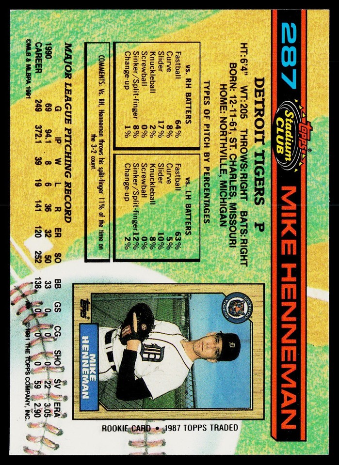 1991 Stadium Club #287 Mike Henneman | eBay