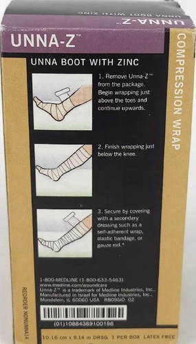 Medline Zinc Unna-Z Boot Bandages Compression Wrap 4”x10 Yds NONUNNA14 ...