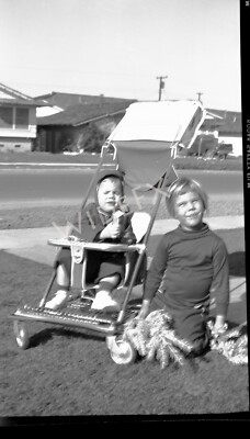 VTG Photo Negative Little Girl On Grass Baby In Stroller | eBay