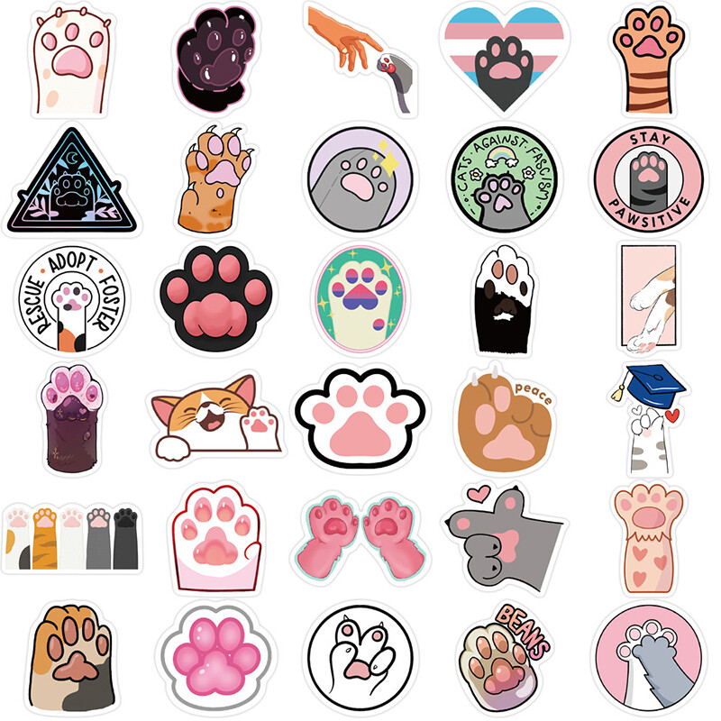 61Pcs Cute Animal Pets Paw Stickers Waterproof Skateboard Guitar ...