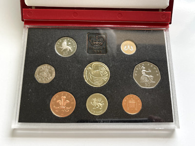 1995 GREAT BRITAIN Proof Red Deluxe 8 coins set Red Leather Case Coa ...
