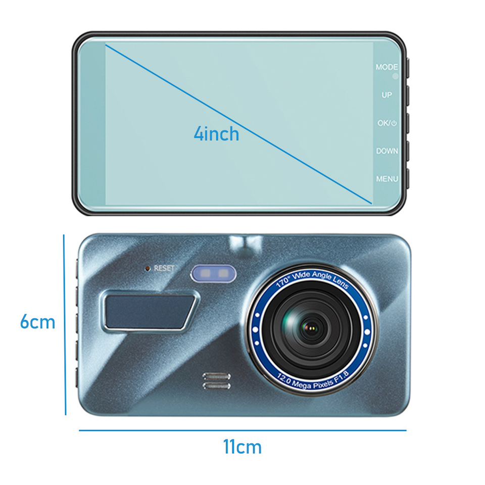 Touch Screen Dash Cam 4" 1080P Dual Lens Car DVR Recorder Front And ...