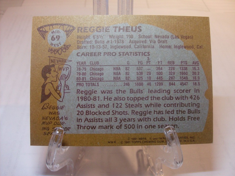 1981-82 Topps Basketball Card #MW69 - Reggie Theus - Chicago Bulls ...