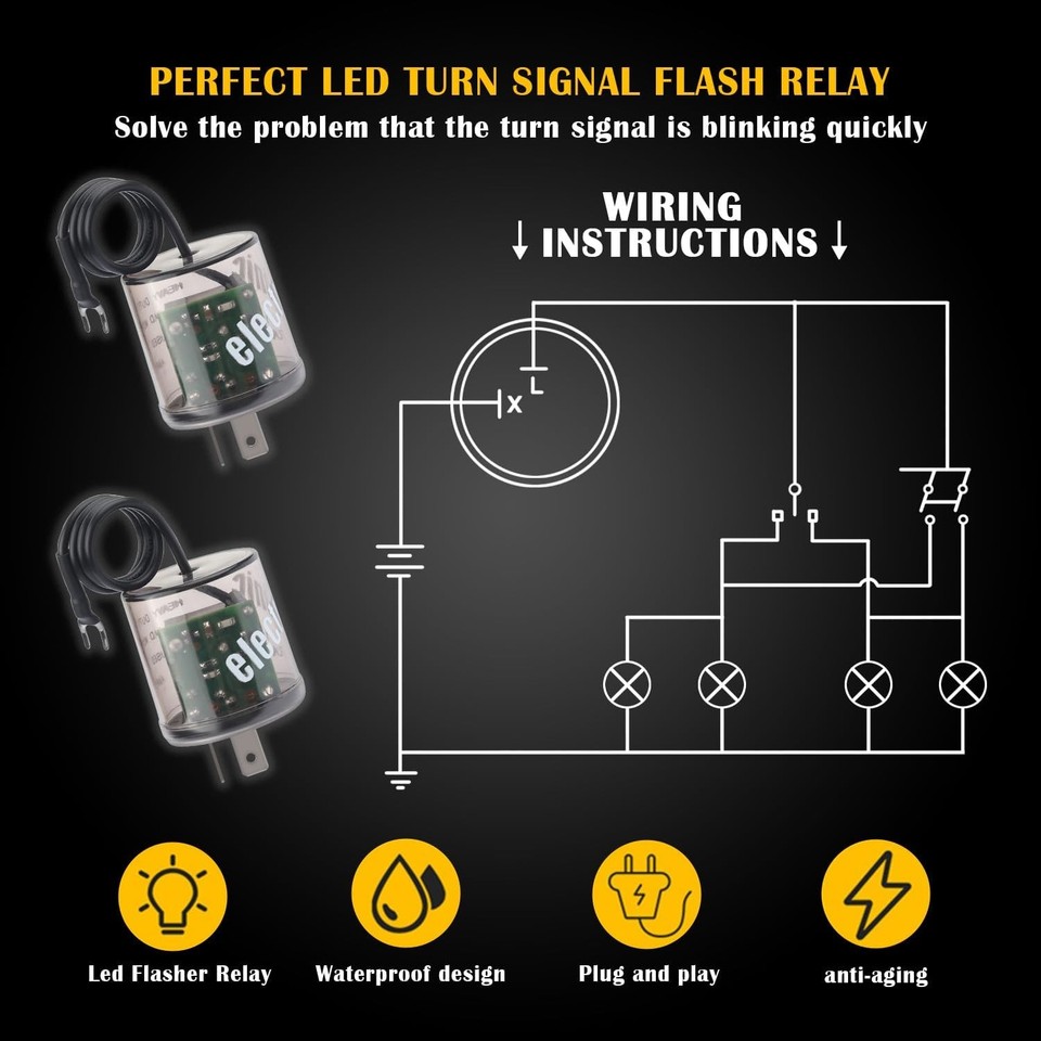 2PCS Flasher Relay for LED Turn Signal with Ground Wire,12V 2 Pin | eBay