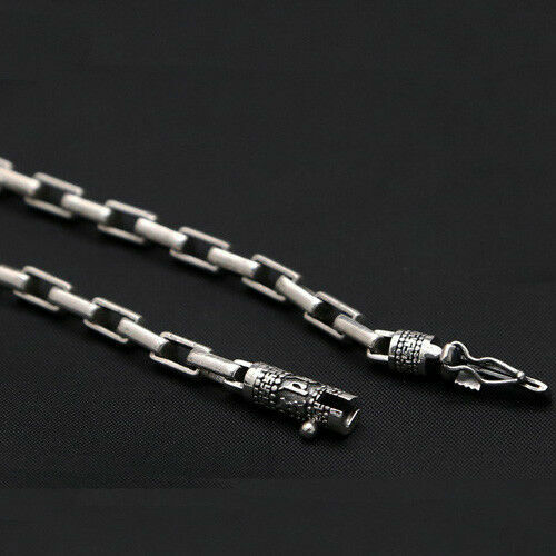 Genuine Solid 925 Sterling Thai Silver Cuboid Chain Curse Men's ...
