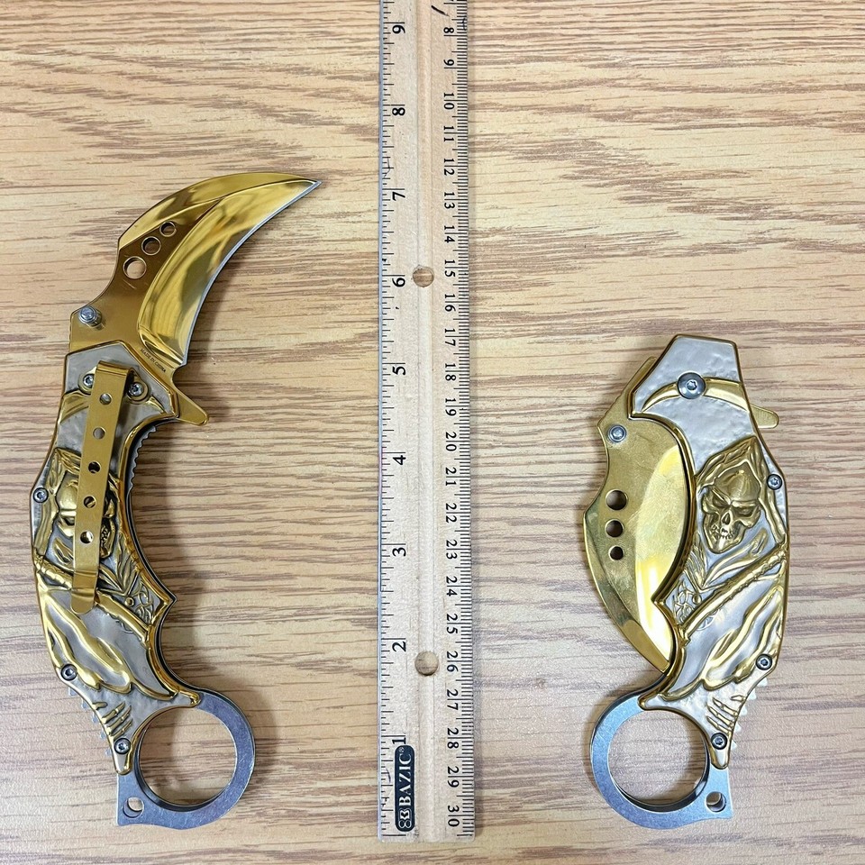 7"CS:GO Skull Karambit Spring Assisted Open Blade Folding Pocket Knife ...