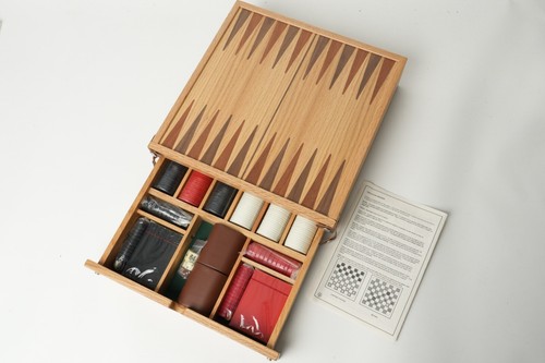 Wood Flip Game Board Set, Checkers, Backgammon, Dice, Poker Chips ...