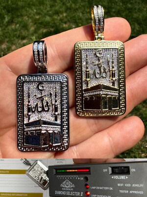 MOISSANITE Real 925 Silver Mecca Kaaba Arabic Islamic Pendant Iced Hip ...