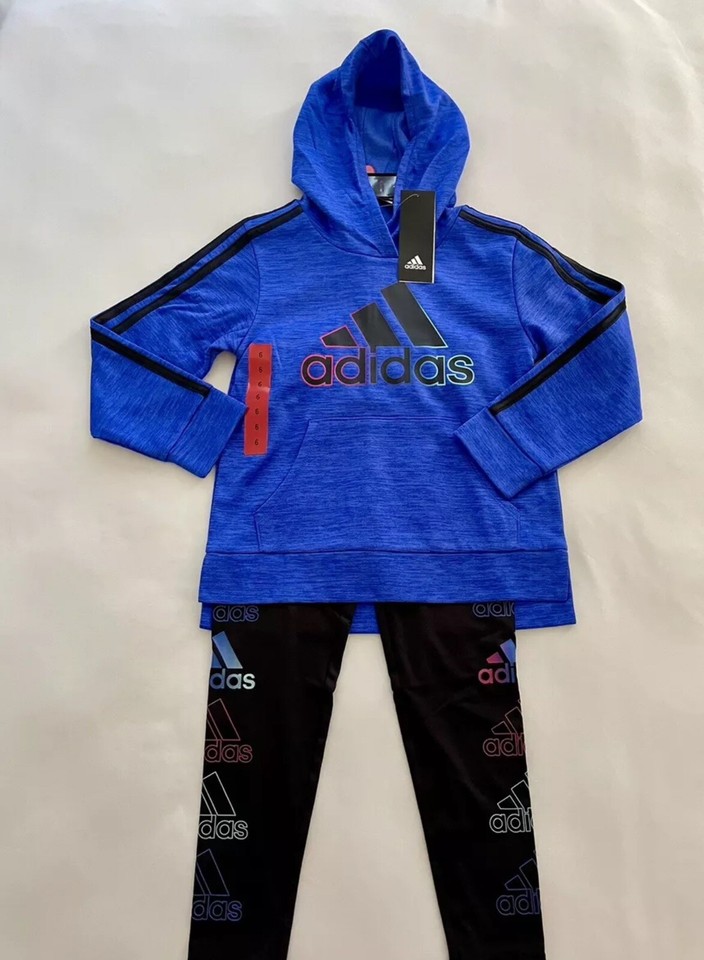 NEW Adidas Girls 2 pc Outfit Set Hoodie & Leggings Blue & Black Size 4T ...