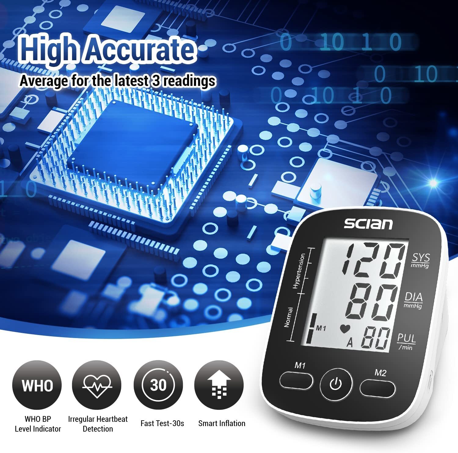 Scian Upper Arm Blood Pressure Monitor Digital Automatic BP Cuff Gauge ...