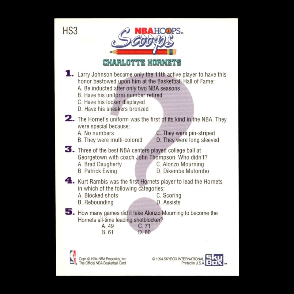 Alonzo Mourning 1994-95 SkyBox Charlotte Hornets #HS3 R328R 18 | eBay