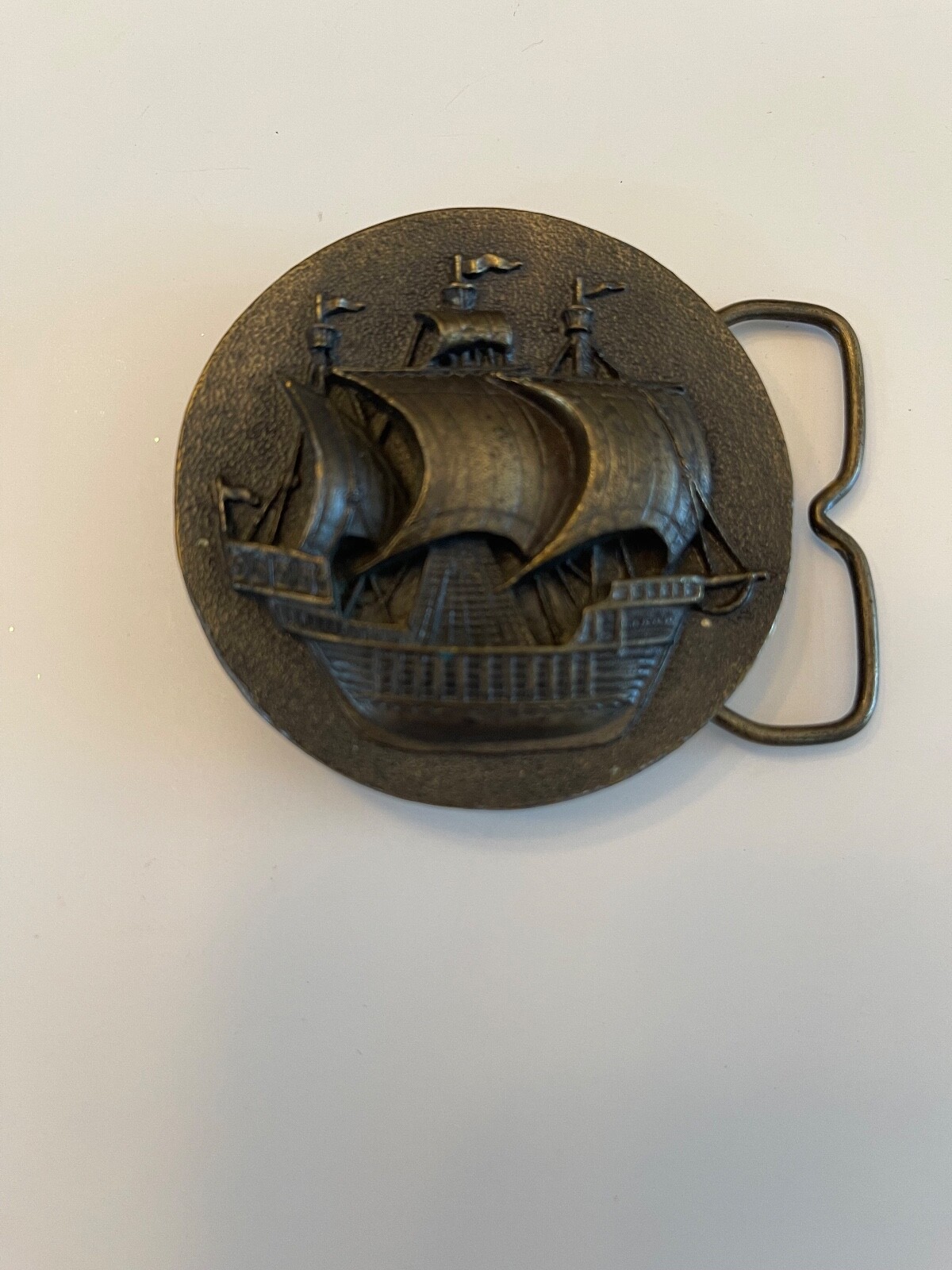 Vintage Bergomot Brass Pirate Ship Belt Buckle 70’s - Gem