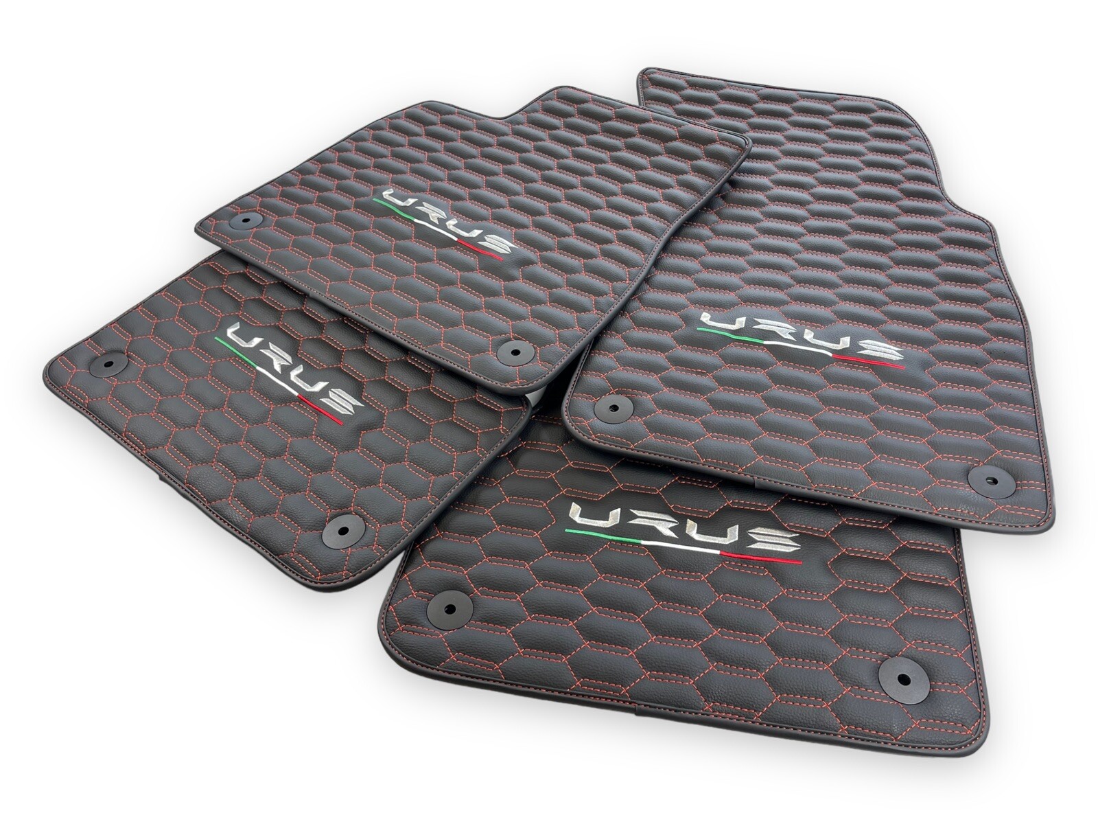 Floor Mats For Lamborghini URUS 2018-2024 Leather Black Red Stitching ...