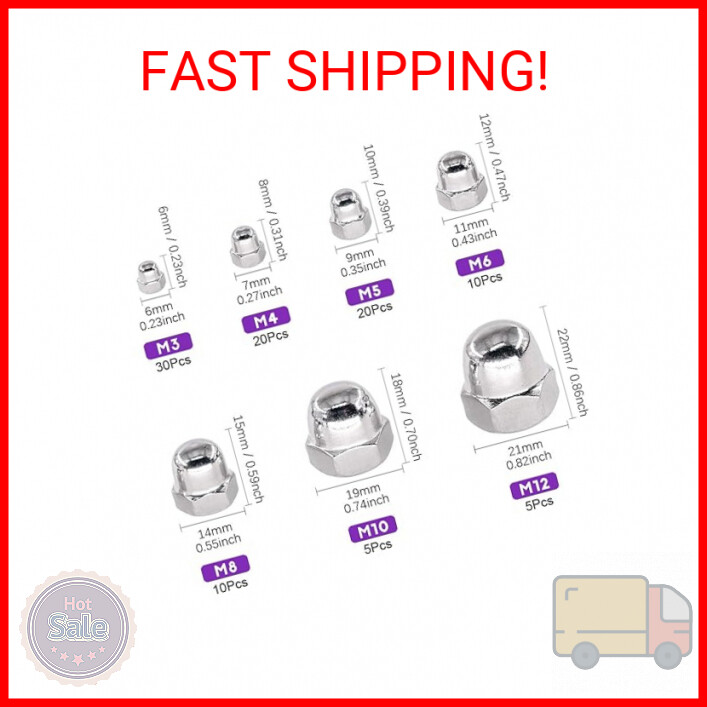 100Pcs 304 Stainless Steel Serrated Metric Acorn Cap Nuts Hex Dome Cap ...