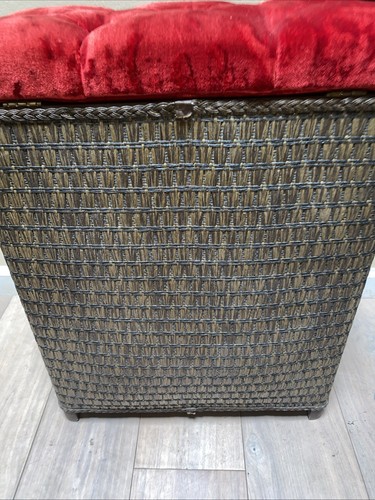 Vintage Hawkeye Velvet Red Wicker MCM Regency Laundry Hamper Wow Mid ...