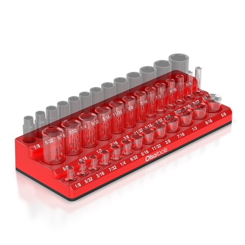 Olsa Tools Magnetic Socket Organizer (1/4-Inch Drive, 3 Row) - Magnetic ...