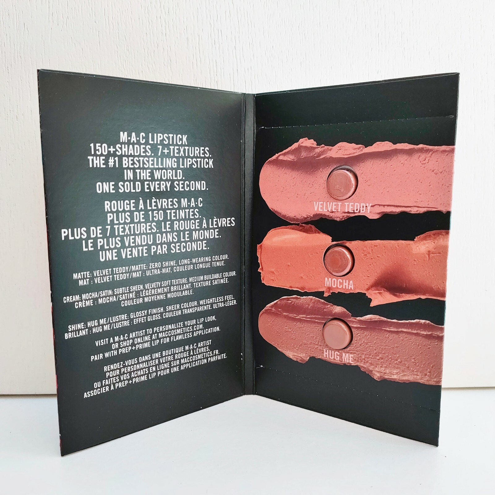MAC Lipstick Sample Card, 3 shades tester, Velvet Teddy Mocha Hug me ...
