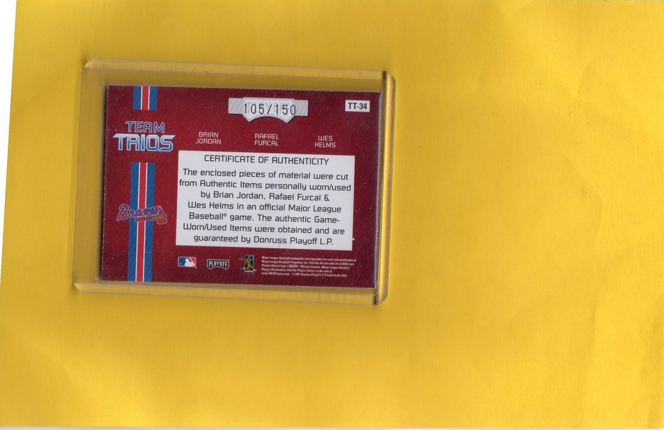 2005 PLAYOFF ABSOLUTE MEMORABILIA TEAM TRIOS BRAVES JORDAN-FURCAL-HELMS ...