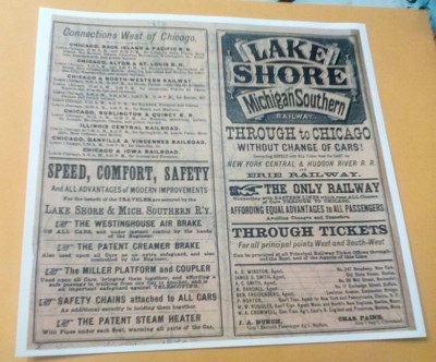 1872 Lake Shore & Michigan Southern Railway Railroad Trains Connections ...
