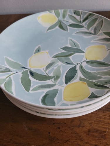 Pottery Barn Lemon Salad Plates Set 4 Blue Green Rebecca Atwood Dessert ...