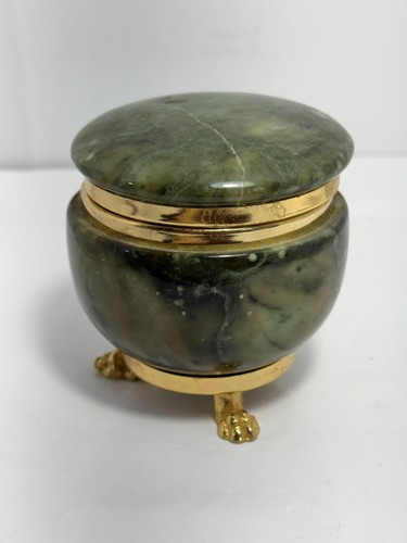 Vintage Dark Italian Green Alabaster Hinged Footed Trinket Box Ashtray ...