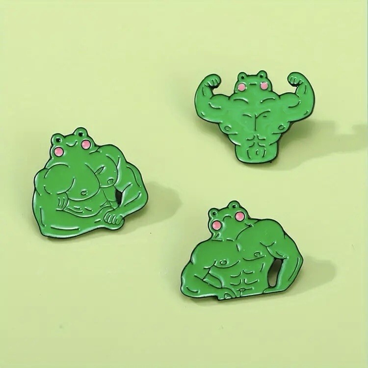 Muscular Frogs 3 Enamel Pins - Ripped Buff Beefy Boi Flexing Muscle ...