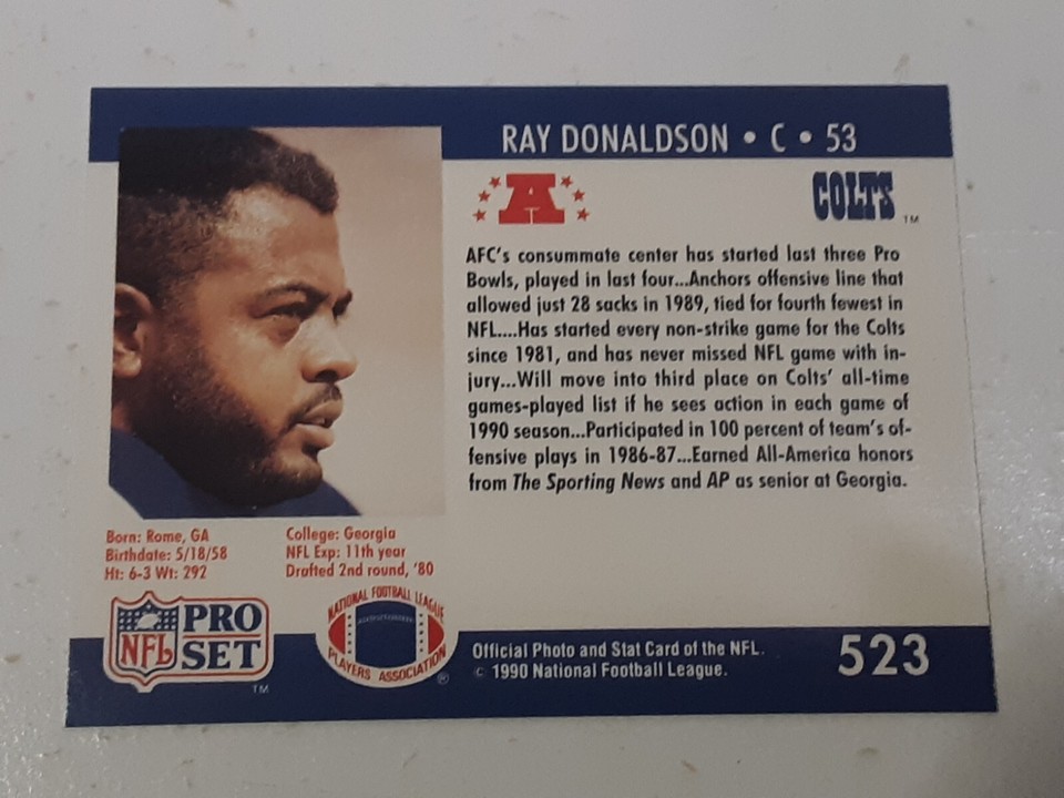 Ray Donaldson Indianapolis Colts 1990 Pro Set Card #523 | eBay