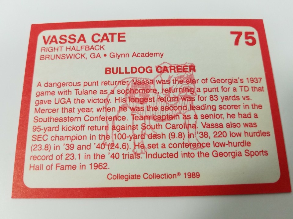 Vassa Cate 1989 Collegiate Collection UGA Georgia Bulldogs Football ...